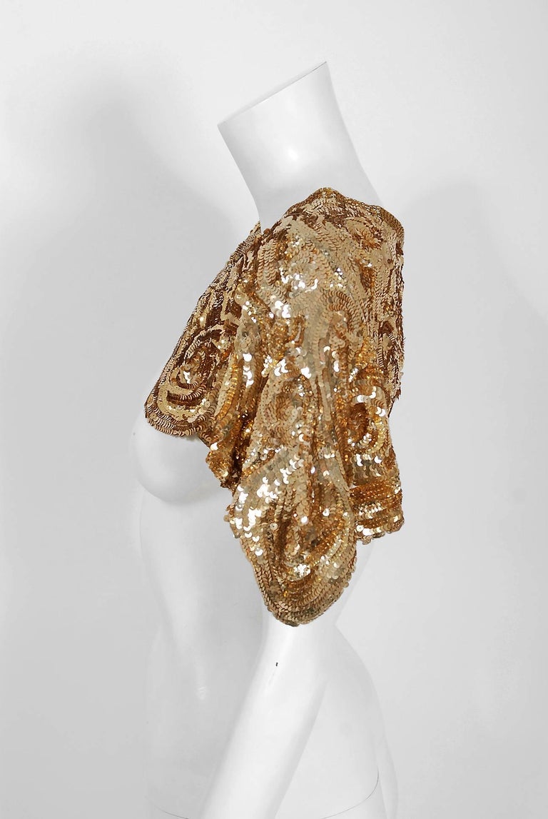1920's French Couture Metallic-Gold Beaded Sequin Scalloped Flapper ...