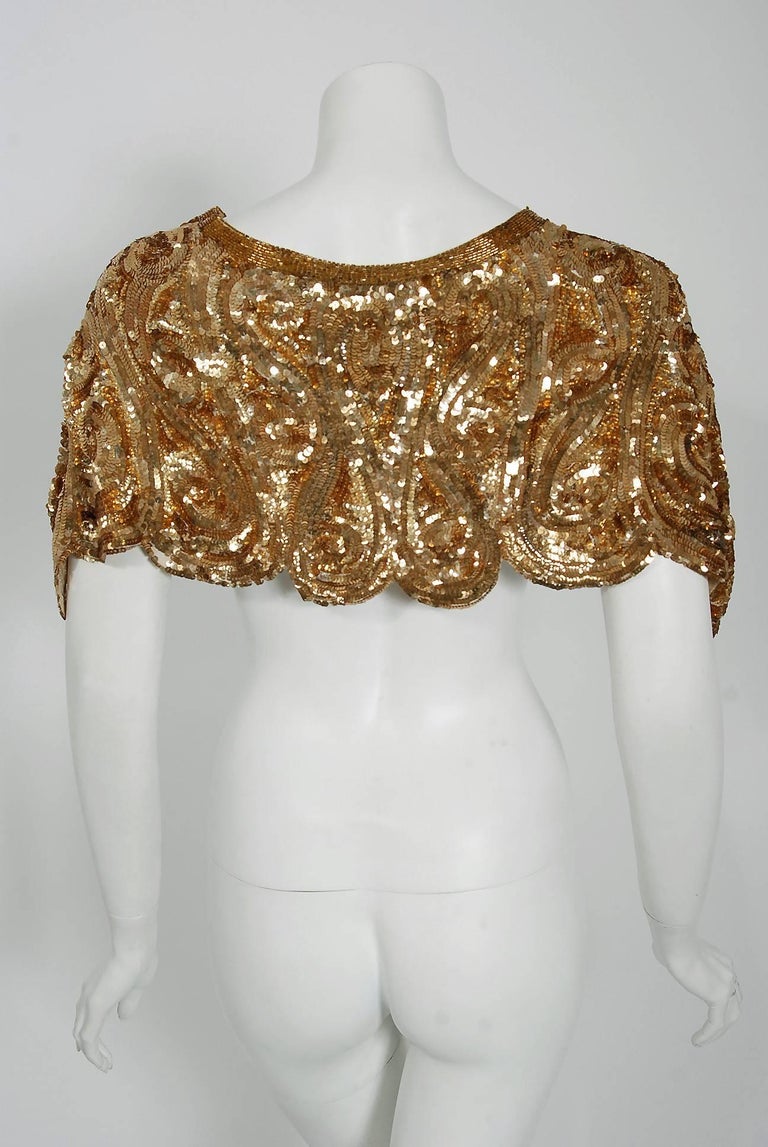 1920's French Couture Metallic-Gold Beaded Sequin Scalloped Flapper ...