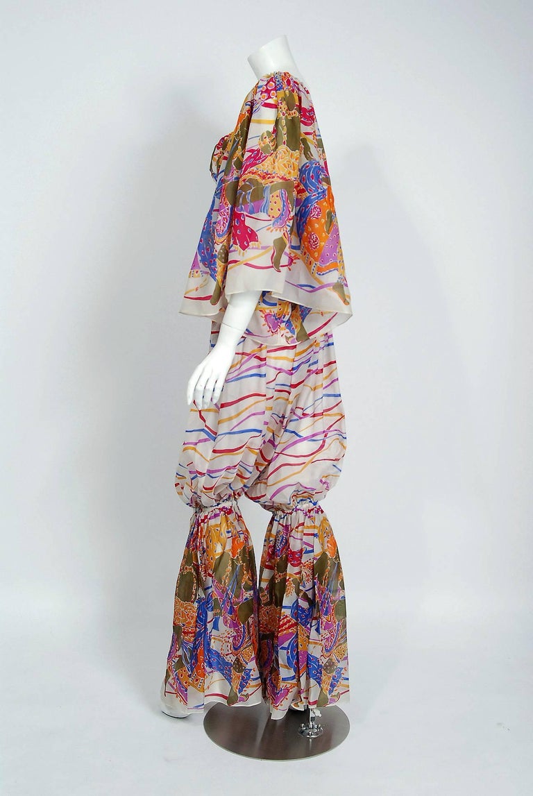 1991 Yves Saint Laurent Leon Bakst Novelty Print Silk Bell Sleeve ...
