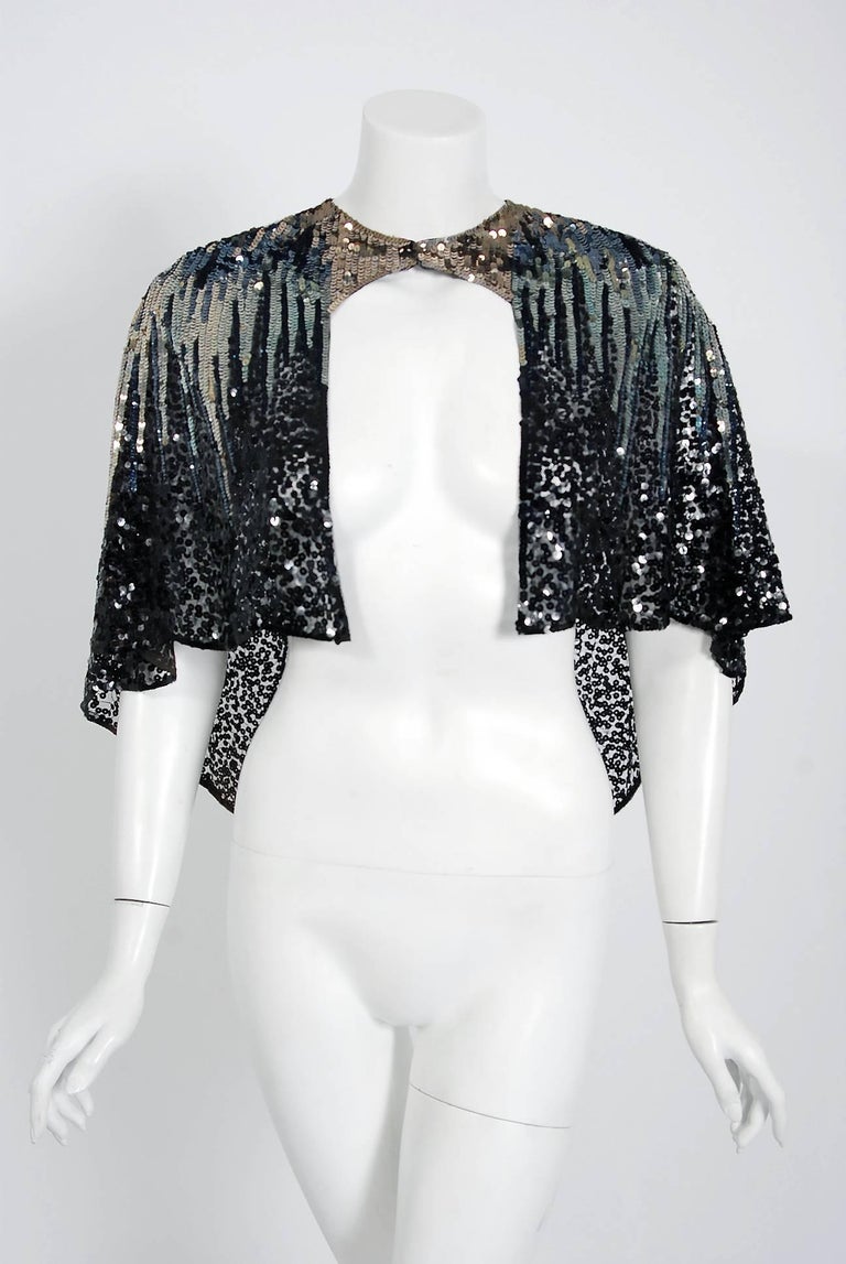 1920's French Couture Ombre Beaded Sequin High-Low Flapper Capelet at ...