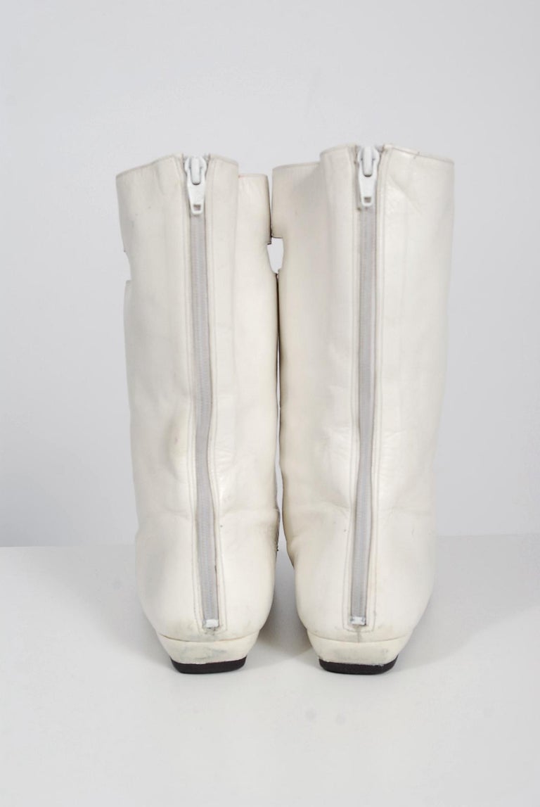 Courreges Couture White Leather Cut Out Mod Space Age Flat Go-Go Boots ...
