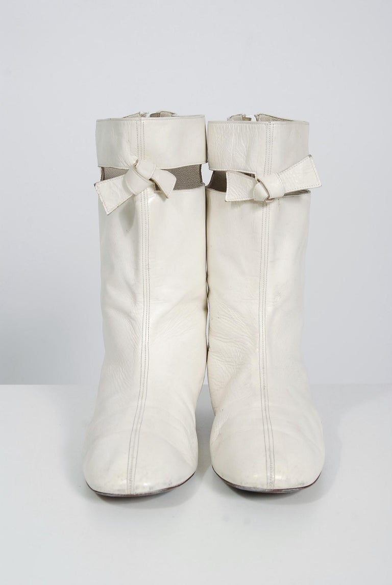 Courreges Couture White Leather Cut Out Mod Space Age Flat Go-Go Boots ...