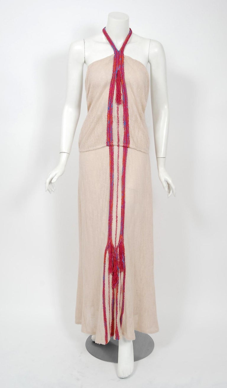Vintage 1970 Mary Farrin London Beige Raspberry Hand Knit Halter Four ...