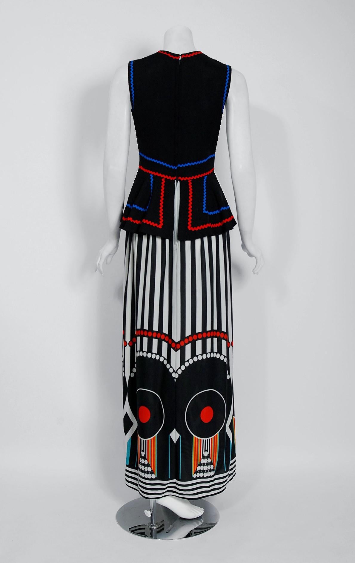 Vintage 1970s Jean Varon Documented Linen Jersey Graphic Print Peplum ...