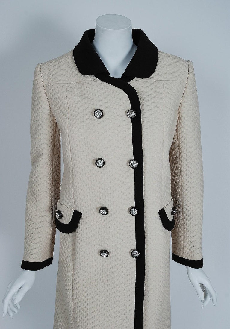 Vintage 1960's Italian Couture Creme Waffle Silk-Pique Double Breasted ...