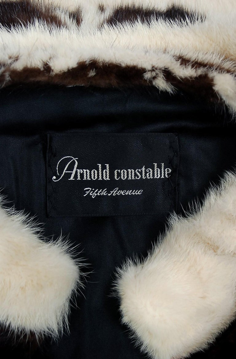 Vintage 1960's Arnold Constable Couture Ivory Brown Graphic Print Mink ...
