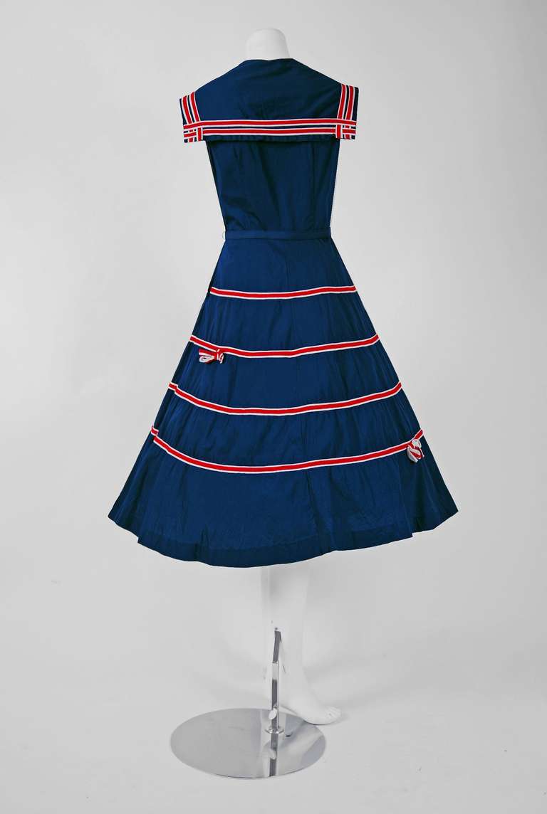 1950's Sailor Nautical-Novelty Print Cotton Belted Pin-Up Rockabilly ...