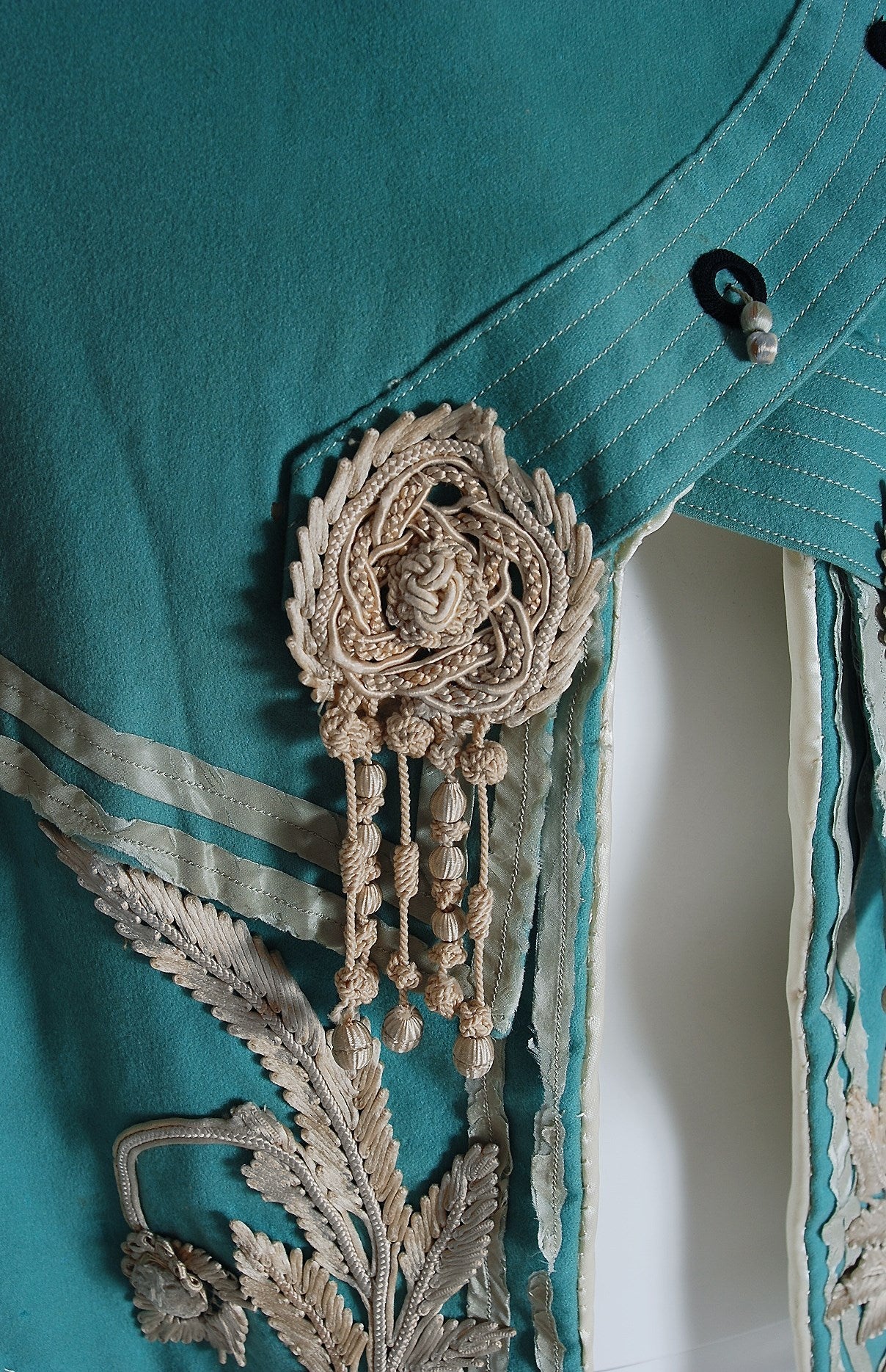 1890's Victorian Antique Tiffany-Blue Applique Wool Bell-Sleeve Cropped ...