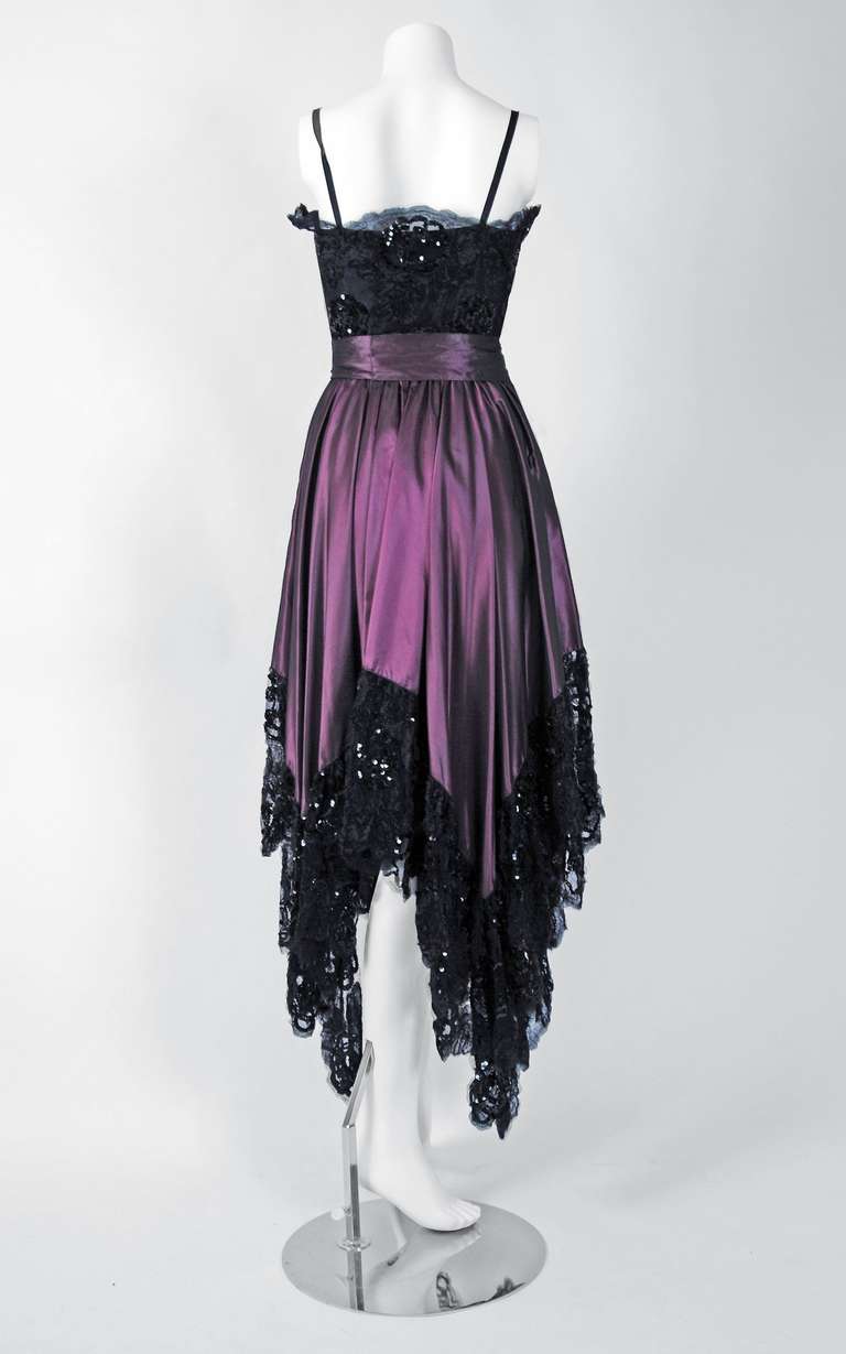 Vintage 1982 Yves Saint Laurent Black Sequin-Lace and Purple Silk ...