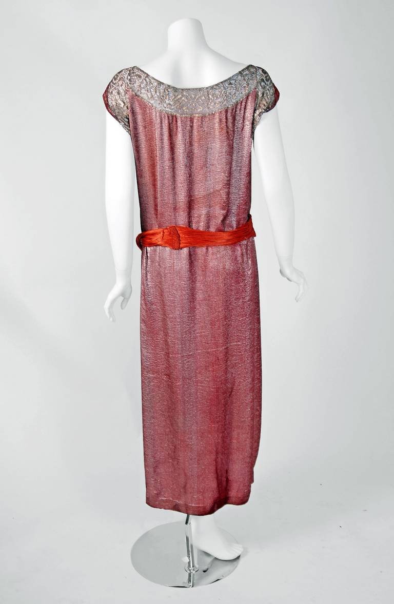 1922 House of Worth Haute-Couture Pink Lame and Gold Lace Belted ...