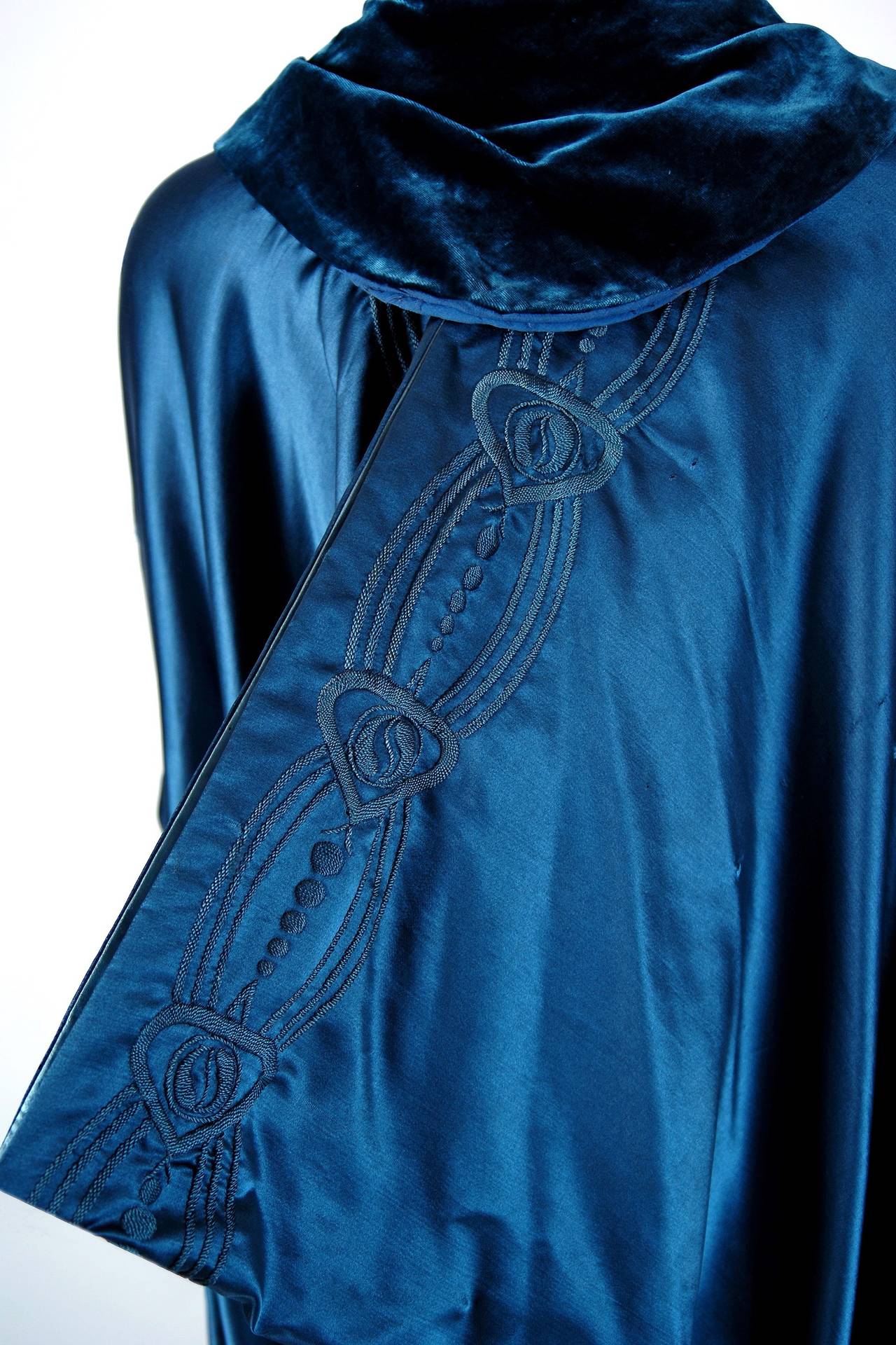 Liberty Couture Steel Blue Embroidered Silk Art Nouveau Draped Coat ...