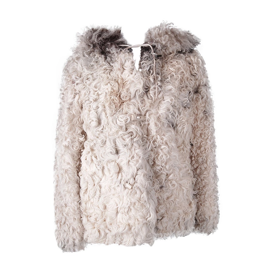 1970's Exquisite Mongolian Curly-Lamb Ivory Fur Hooded Cropped Coat ...