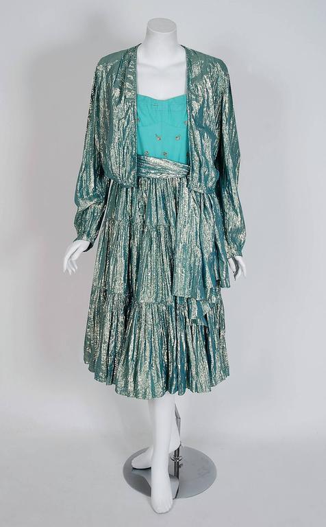 1977 Thea Porter Couture Metallic Embroidered Silk Lamé Gypsy Dress and ...