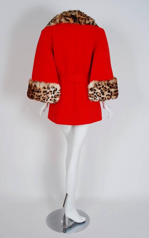 1960's Lilli-Ann Red Knit and Leopard Print Fur Winged-Sleeve Belted ...