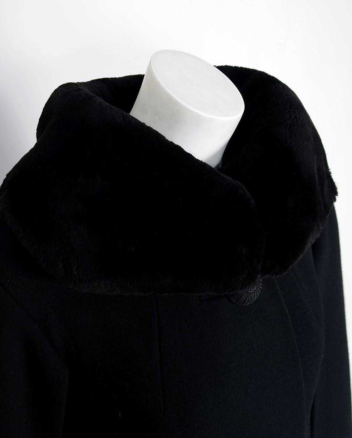 1960's Luxurious Black Wool and Genuine Sheared Beaver-Fur Belted Mod ...