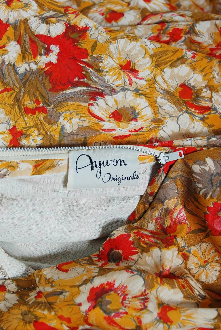 Vintage 1950's Beaded Marigold and Red Floral Print Cotton Shelf-Bust ...