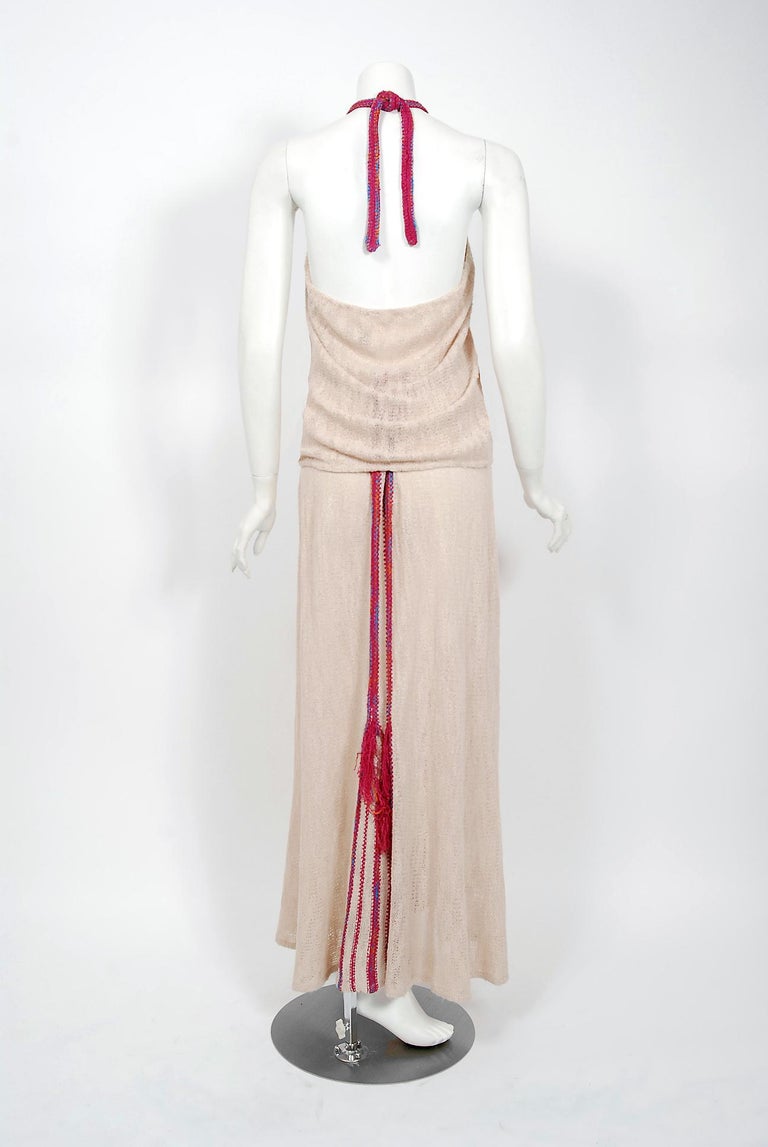 Vintage 1970 Mary Farrin London Beige Raspberry Hand Knit Halter Four ...