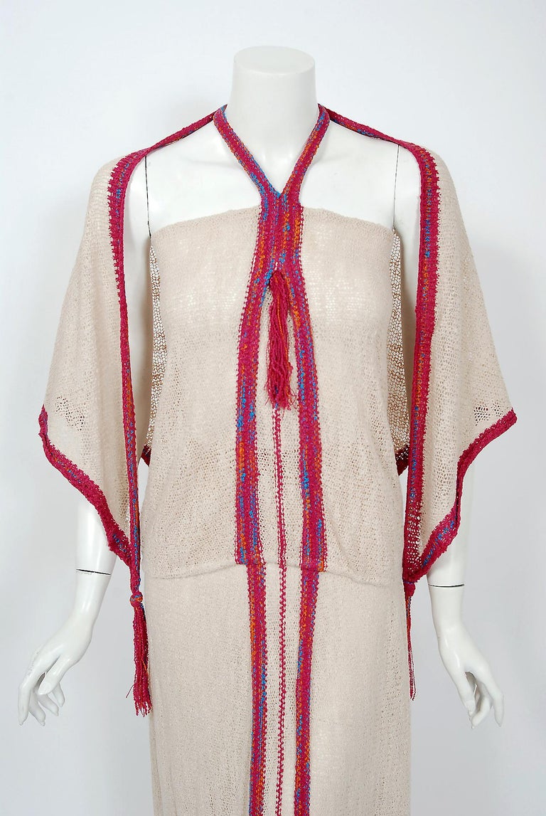 Vintage 1970 Mary Farrin London Beige Raspberry Hand Knit Halter Four ...