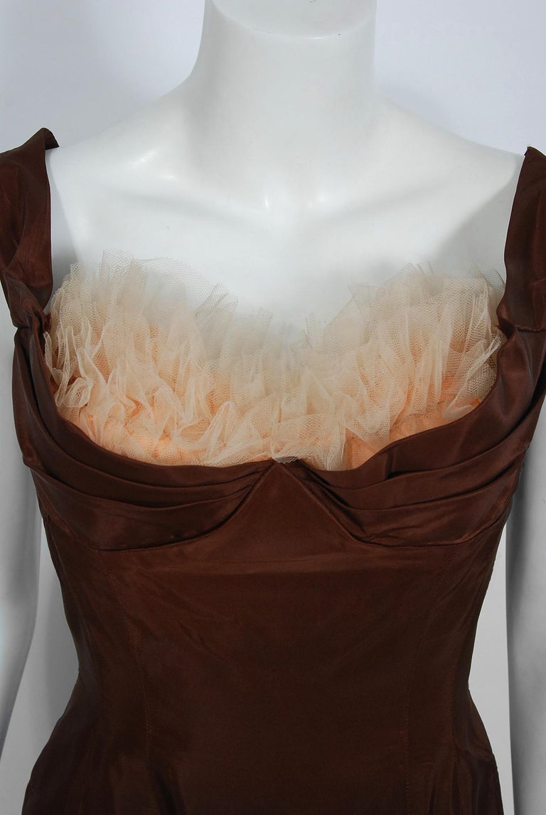 Vintage 1950's Don Miguel Chocolate Brown Silk Shelf-Bust Skirted ...