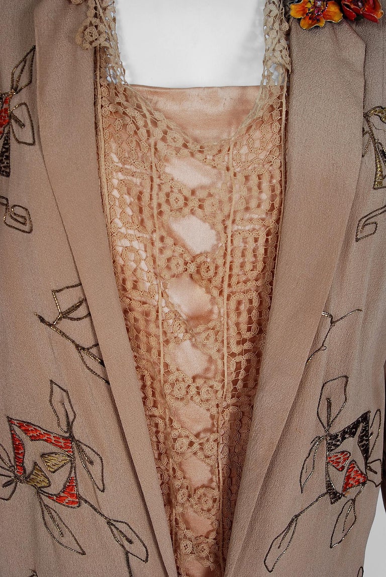 Vintage 1920's Arthur Weiss Couture Metallic Art Deco Embroidered Silk ...