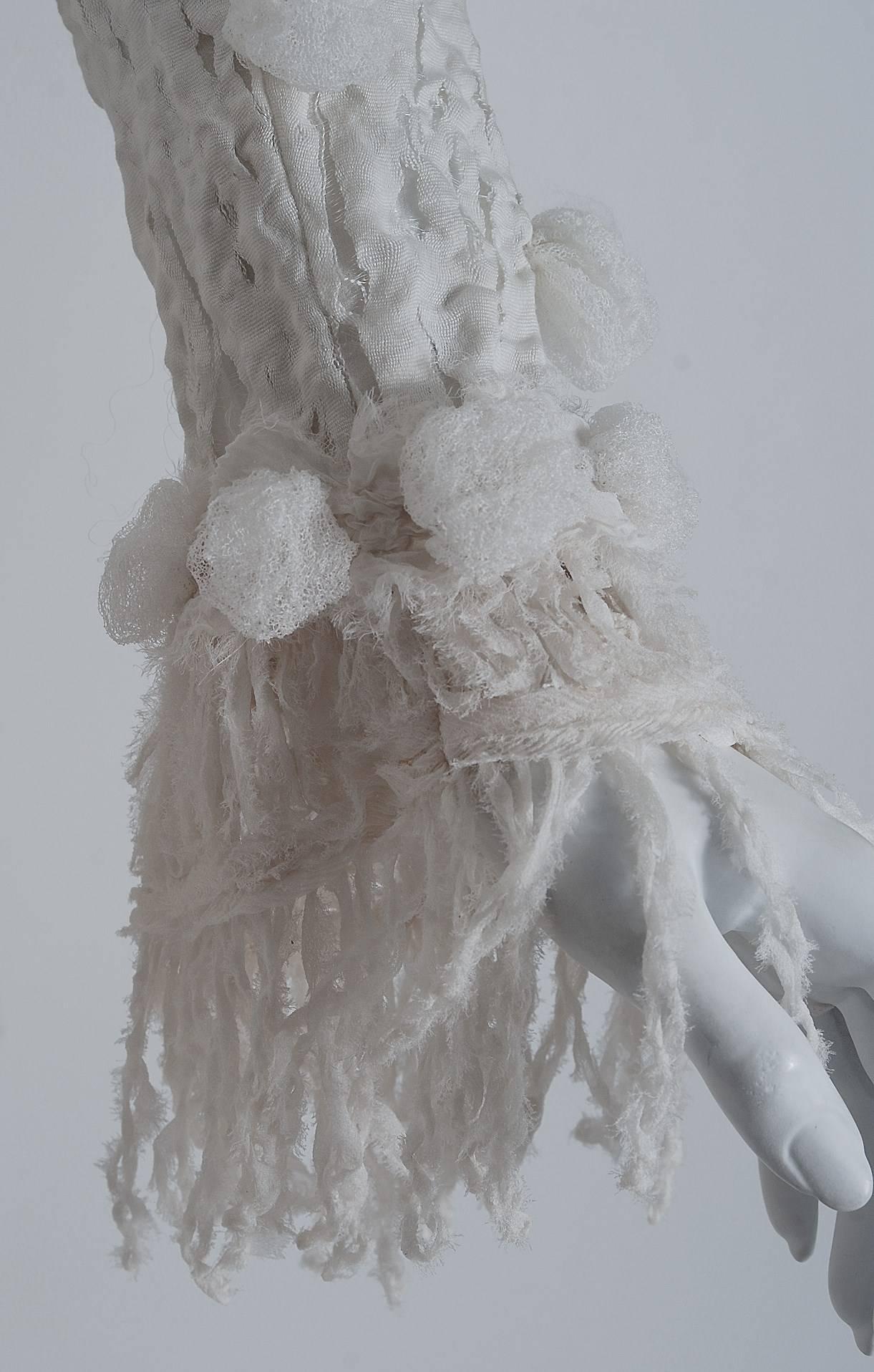 2010 Chanel Runway Iceberg Collection Ivory White Silk Applique Fringe ...