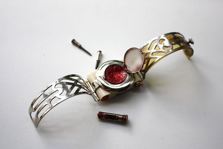 Very rare and important Austrian bakelite, chrome and enamel 'compact ...