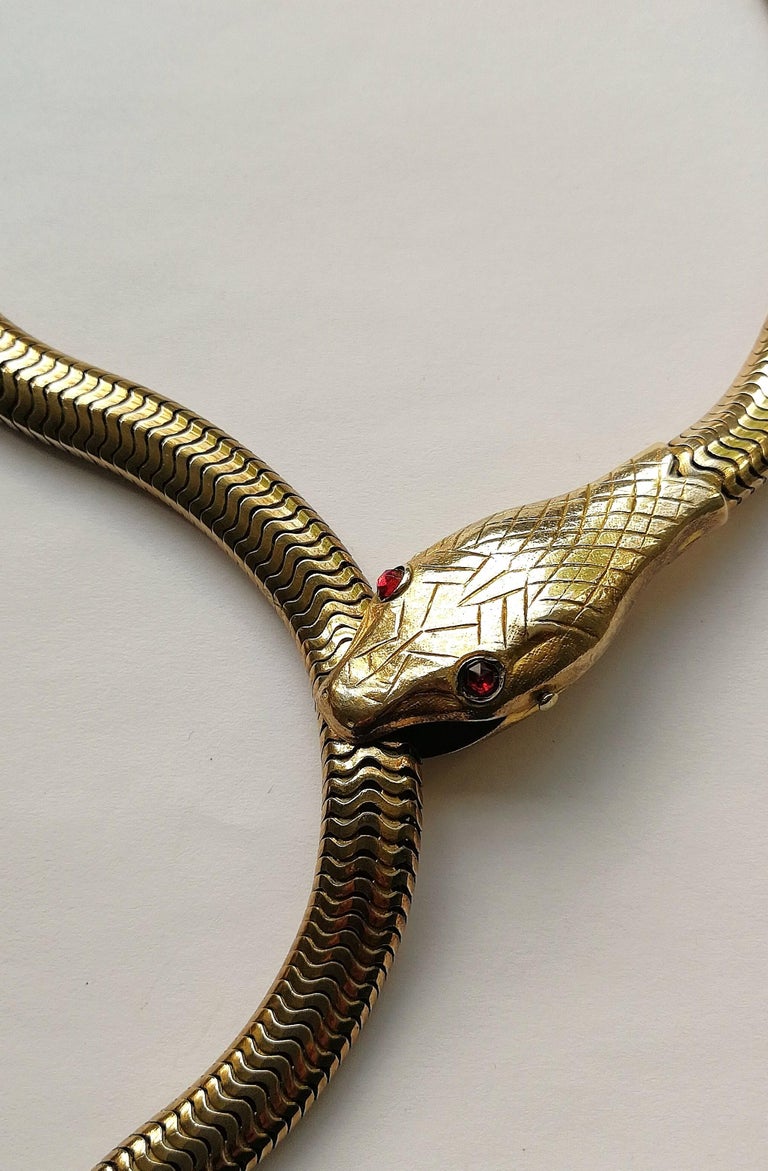 Very long brass "Snake" necklace, 1930s at 1stDibs