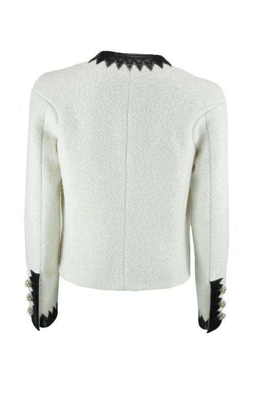 Chanel 2015 F/W Black Leather Trim and White Wool Tweed Jacket FR38 New ...