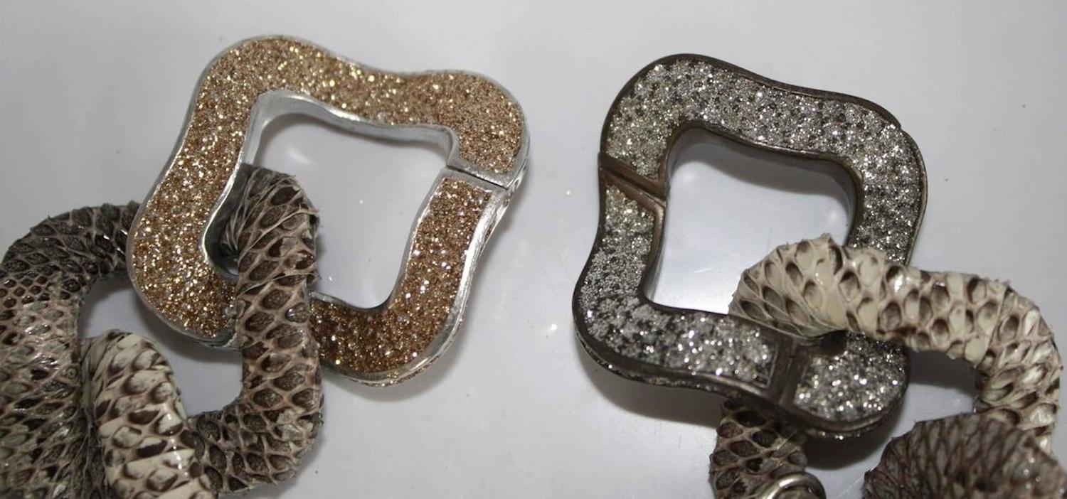 KMO Paris Embossed Leather and Crushed Silver Link Necklace For Sale at ...