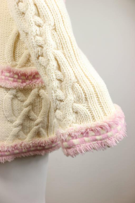 Chanel White Pink Fringe Trim Knitted Pattern Cardigan Sweater For Sale ...