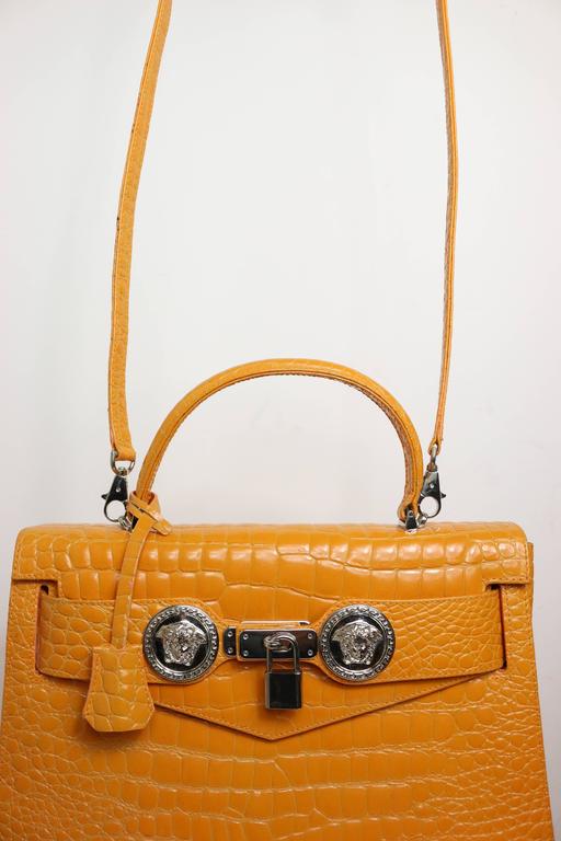 Gianni Versace Couture Orange Croc Embossed Enamel Leather Kelly Style ...