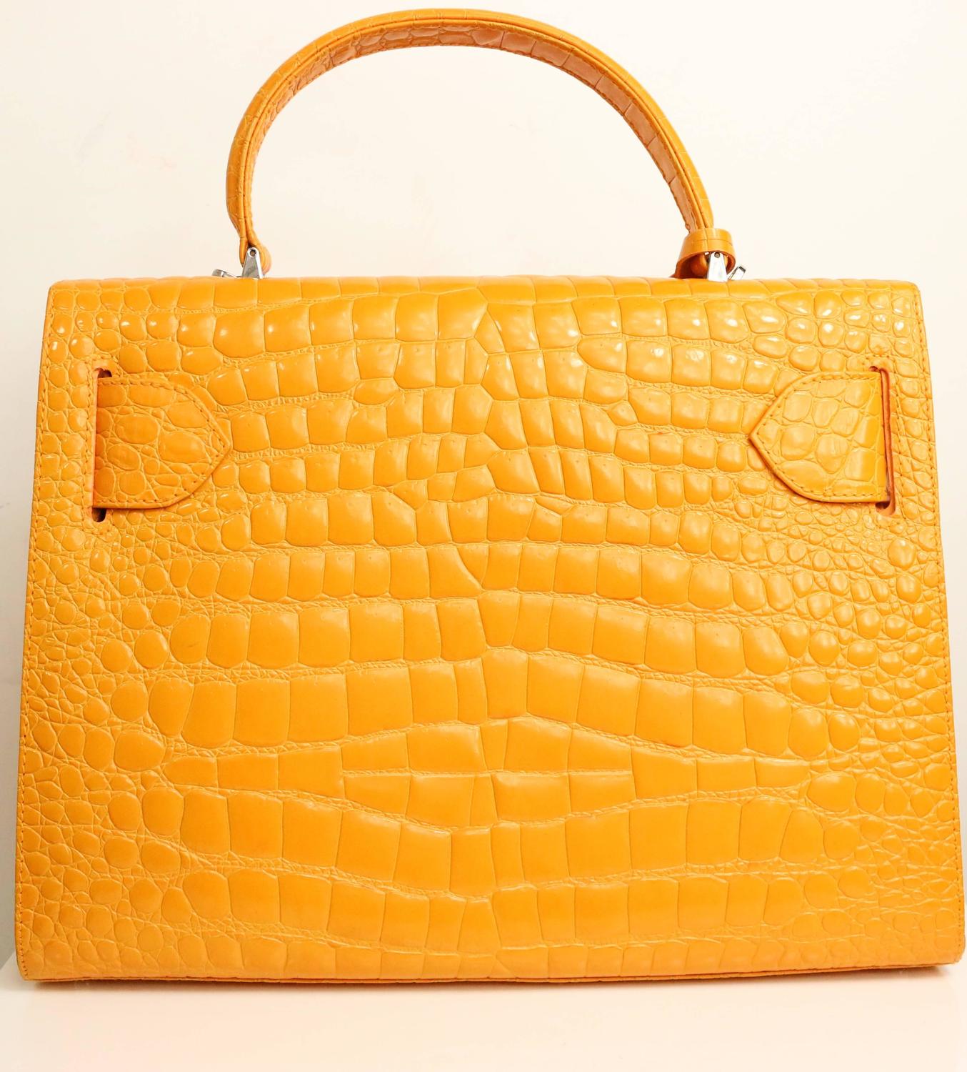 Gianni Versace Couture Orange Croc Embossed Enamel Leather Kelly Style ...