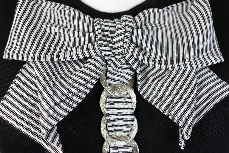 Chanel Black Cashmere Silk Bow And Chain Top For Sale at 1stDibs