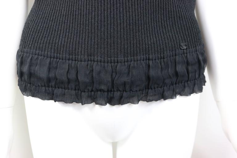 Chanel Black Ribbed Knit Silk Ribbon Bow Spaghetti Straps Tank Top at ...