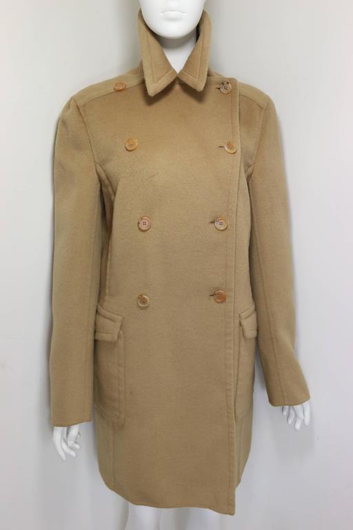 Prada Camel Wool Angora Goat Hair Double Breasted Coat For Sale at 1stdibs