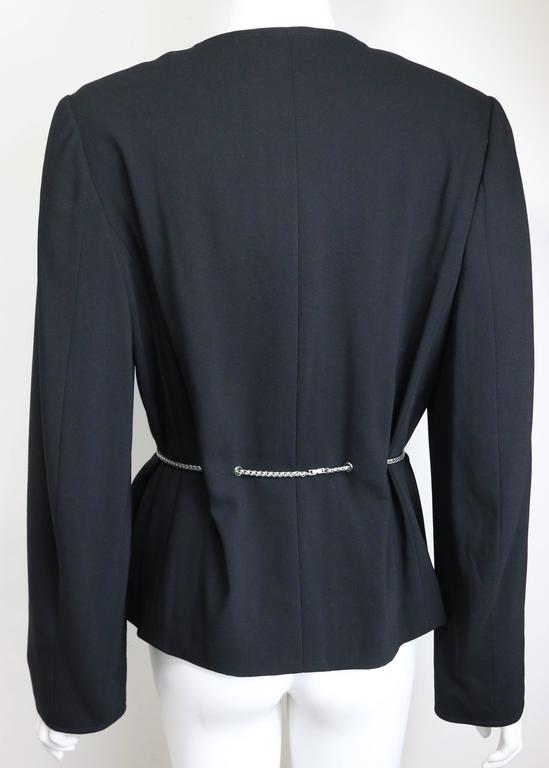 Chanel Black Wool Waist Chain Collarless Jacket For Sale at 1stDibs