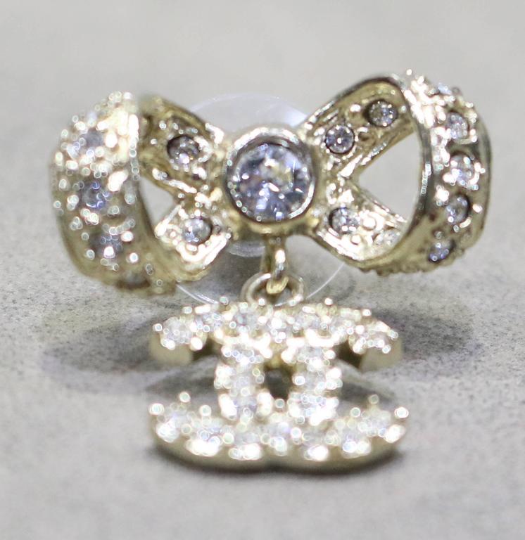 Chanel Bow with Dangle "CC" Crystal and Gold Charm Earrings at 1stDibs ...