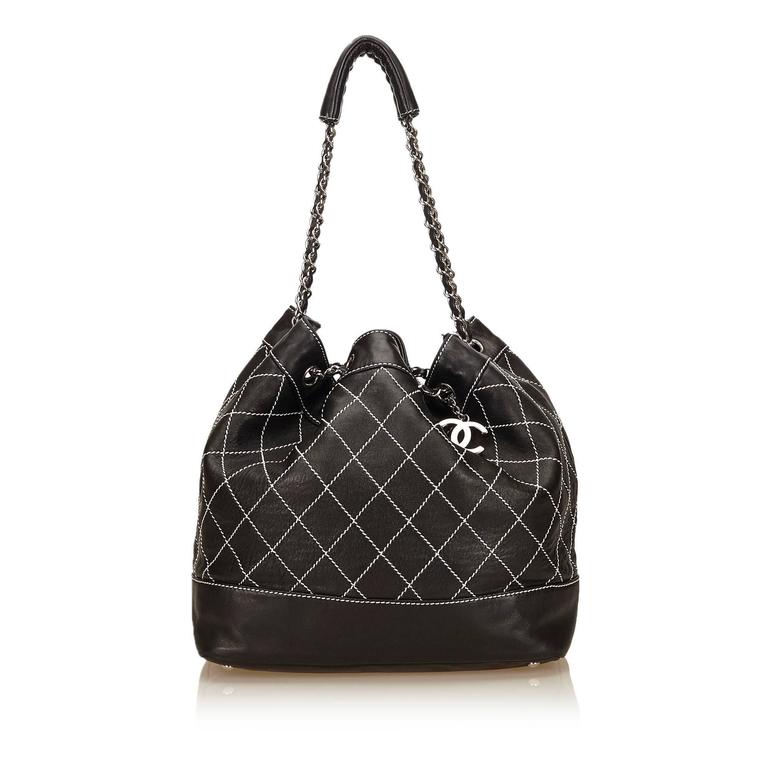 Chanel Black and White Wild Stitch Drawstring Tote Bag at 1stDibs ...