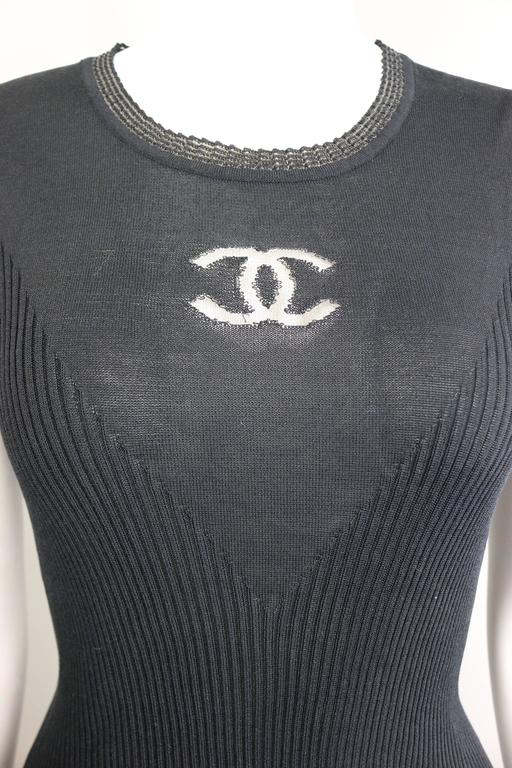 Chanel Black Cotton and Silk Short Sleeves Knitted Top at 1stDibs