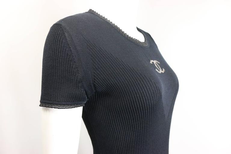 Chanel Black Cotton and Silk Short Sleeves Knitted Top at 1stDibs