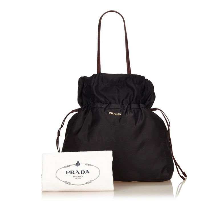 Prada Black Nylon Drawstring Tote Bag at 1stDibs