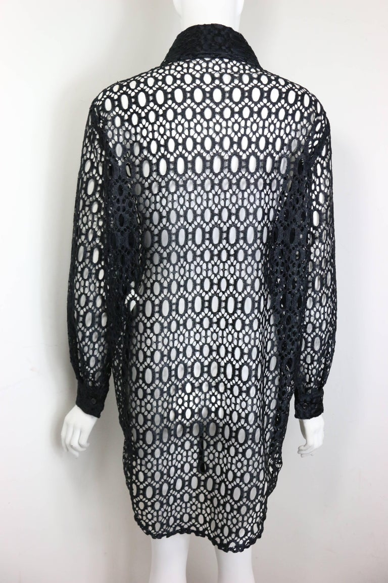 Jeff Gallano Black Lace Oblong Pattern Long Collar Shirt For Sale at ...