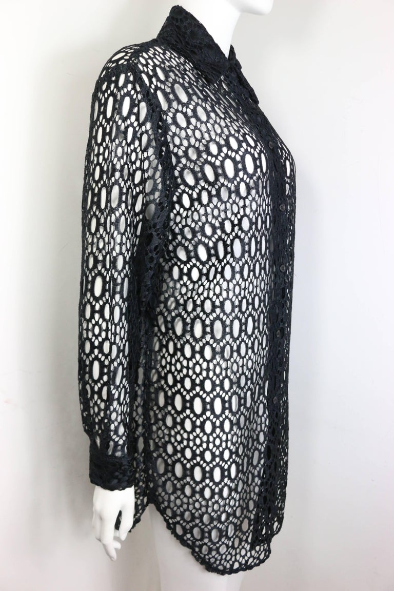 Jeff Gallano Black Lace Oblong Pattern Long Collar Shirt For Sale at ...