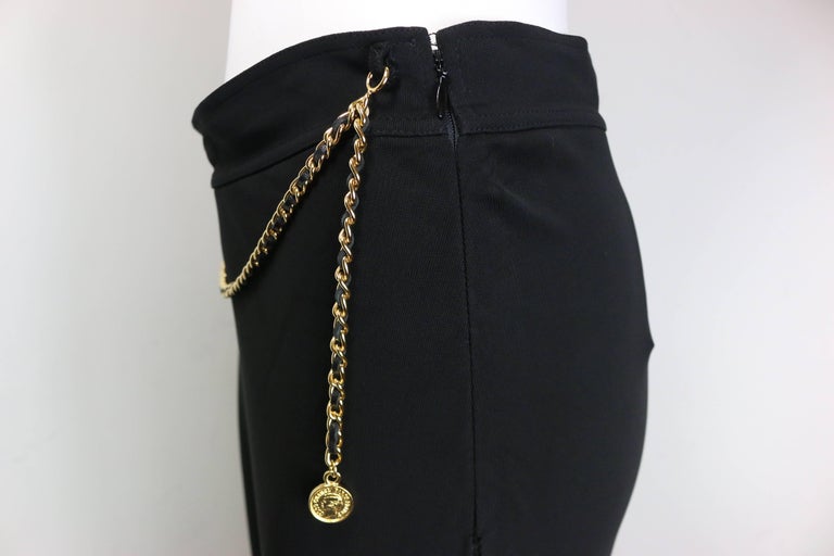 Chanel Black Jersey with Black Leather Gold Chain Pants For Sale at ...