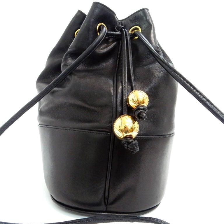 Chanel Black Lambskin Leather "CC" Drawstring Bucket Shoulder Bag with ...