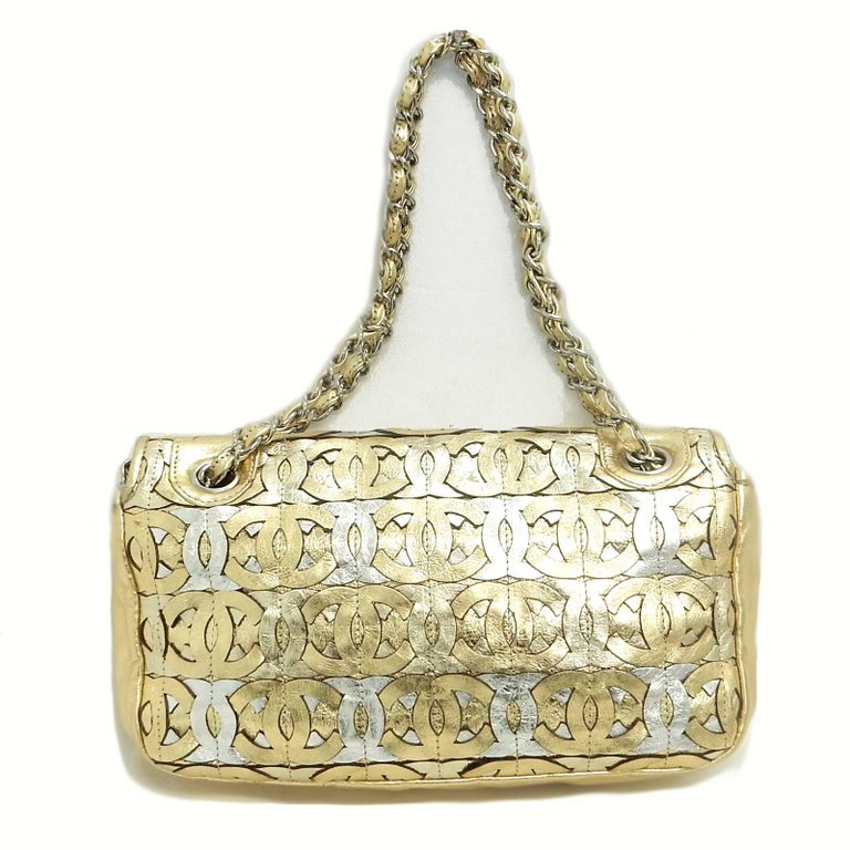 Chanel Silver and Gold "CC" Logo Gold Lambskin Flap Shoulder Bag at ...
