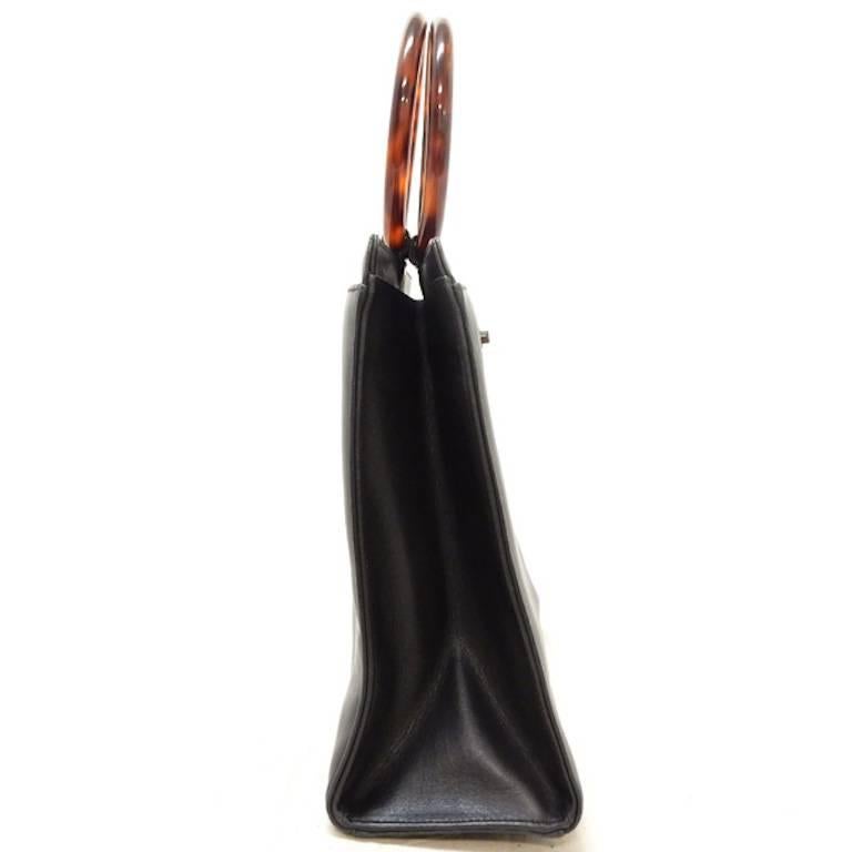Chanel Black Lambskin Leather Tortoiseshell Handle Handbag at 1stDibs ...