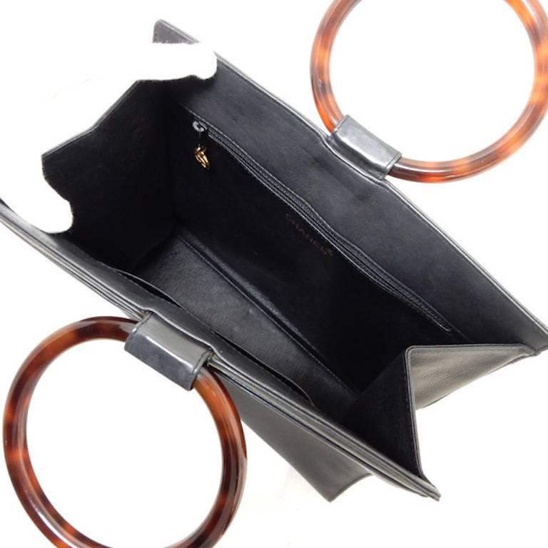 Chanel Black Lambskin Leather Tortoiseshell Handle Handbag at 1stDibs ...