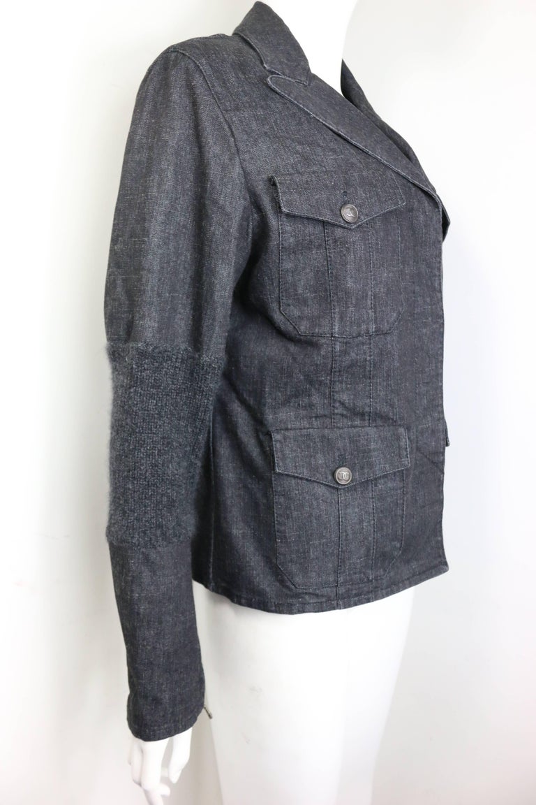 Fall 2003 Chanel Grey Denim with Wool Sleeves Jacket For Sale at ...