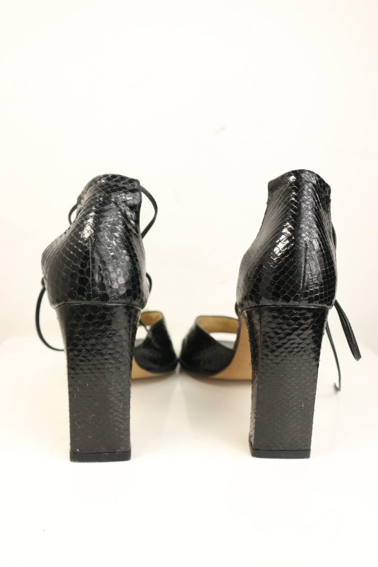 1996 Gucci by Tom Ford Classic Black Python Open Toe Lace Up Sandals ...